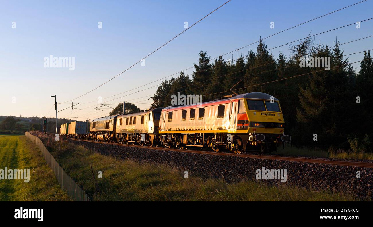 2 Freightliner class 90 electric locomotives in Cumbria on the west ...