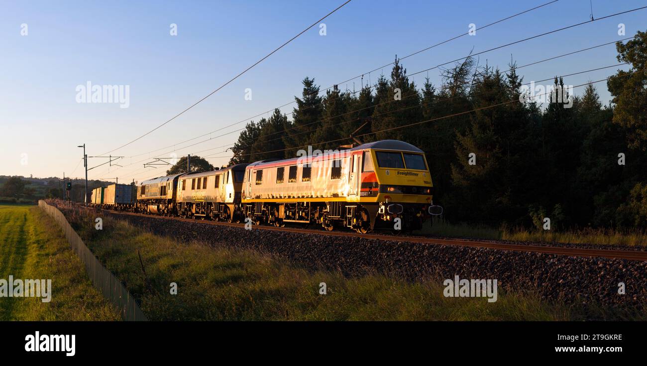 2 Freightliner class 90 electric locomotives in Cumbria on the west ...