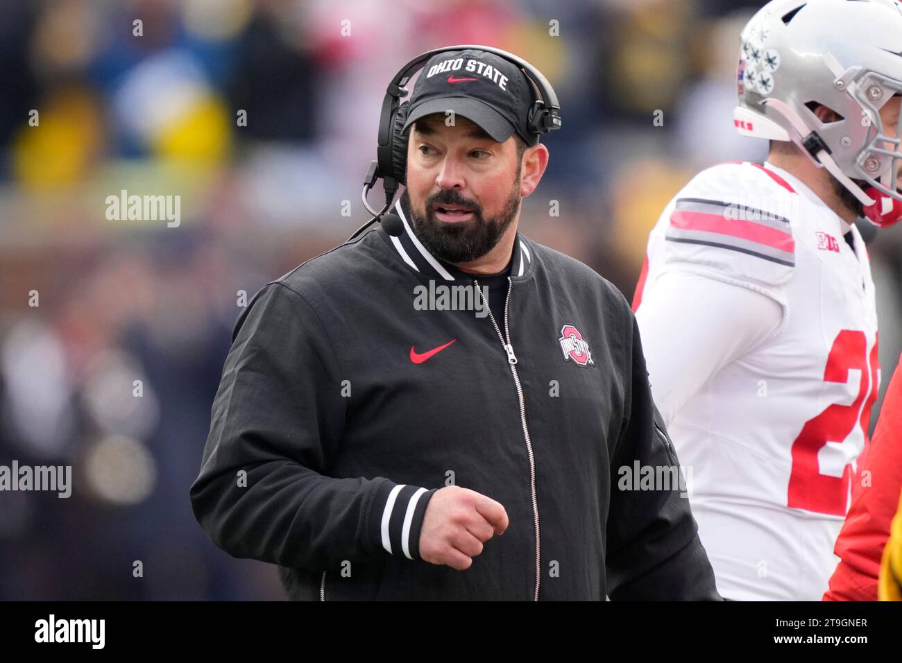Ohio State head coach Ryan Day seen during the first half of an NCAA ...
