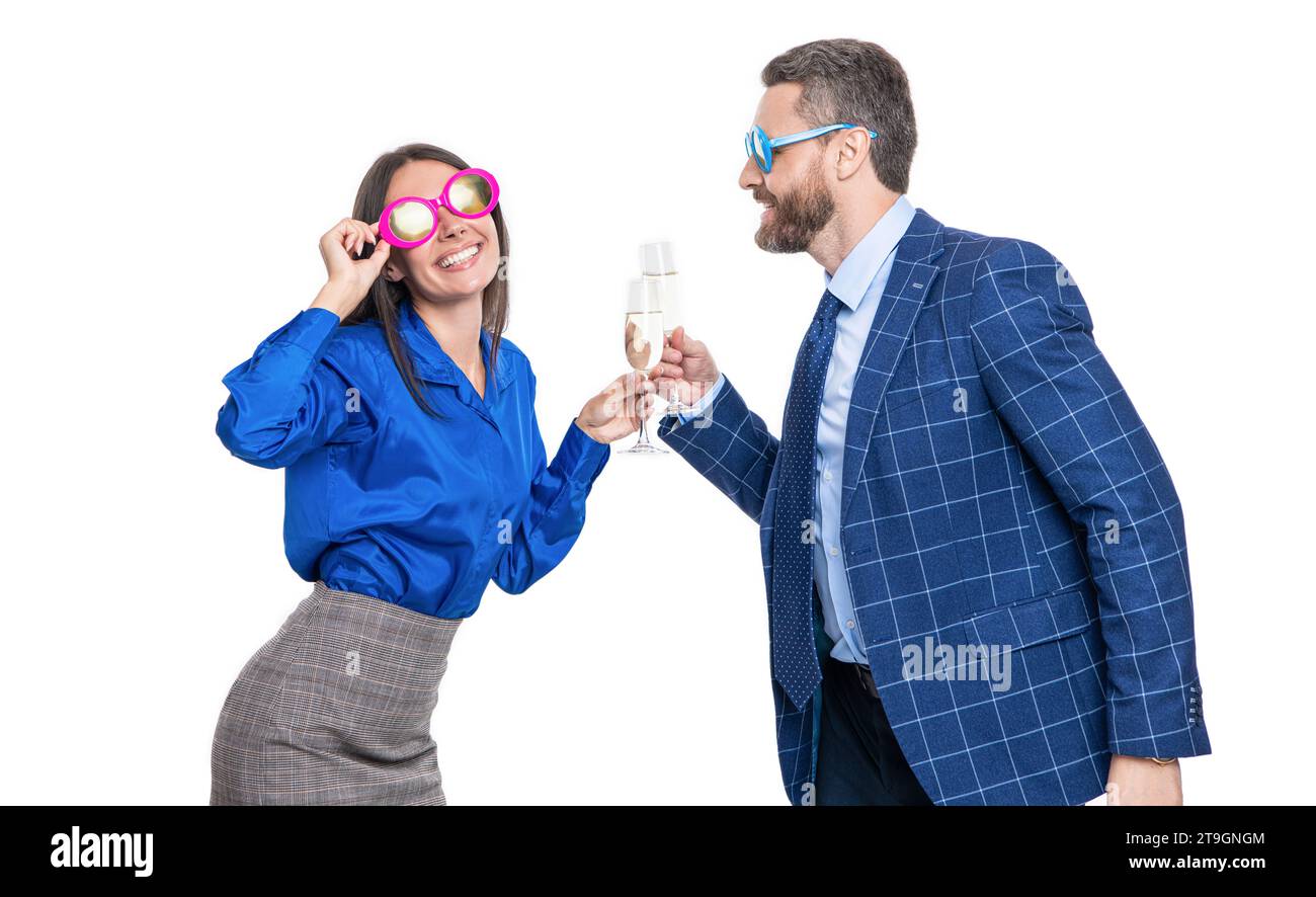 Business partners celebrating success cheering champagne. Party fun ...