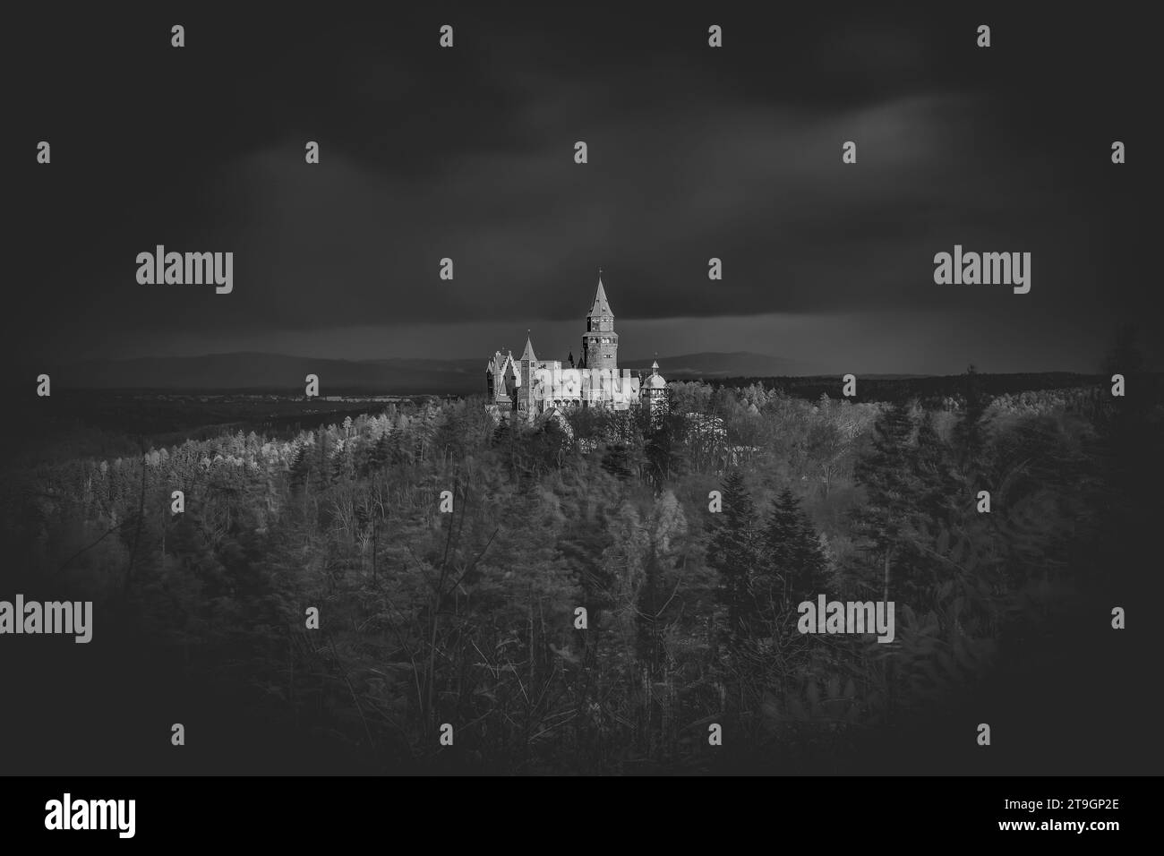 Exterior famous gothic castle Black and White Stock Photos & Images - Alamy