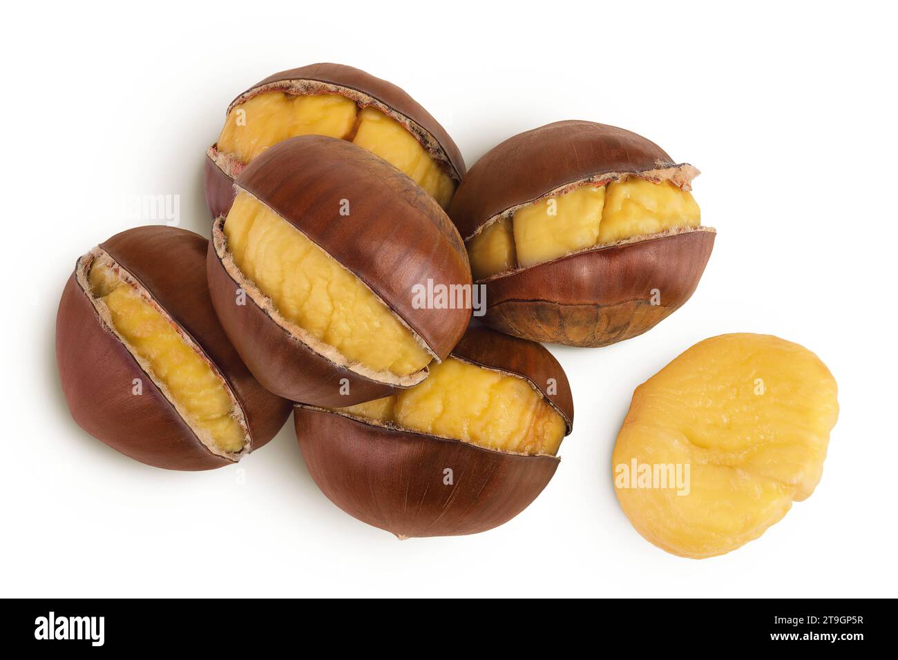 roasted peeled chestnut isolated on white background wit full depth of ...