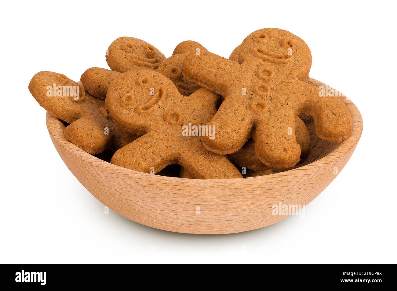 Gingerbread man in wooden bowl isolated on white background Stock Photo ...