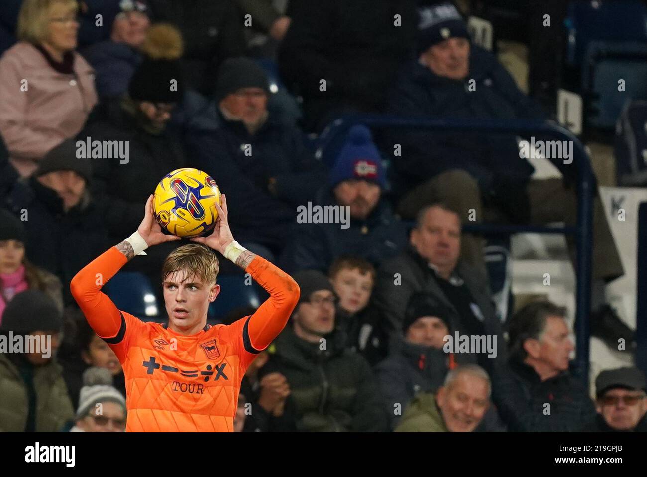 Ipswich Town's Brandon Williams takes a throw in during the Sky Bet ...