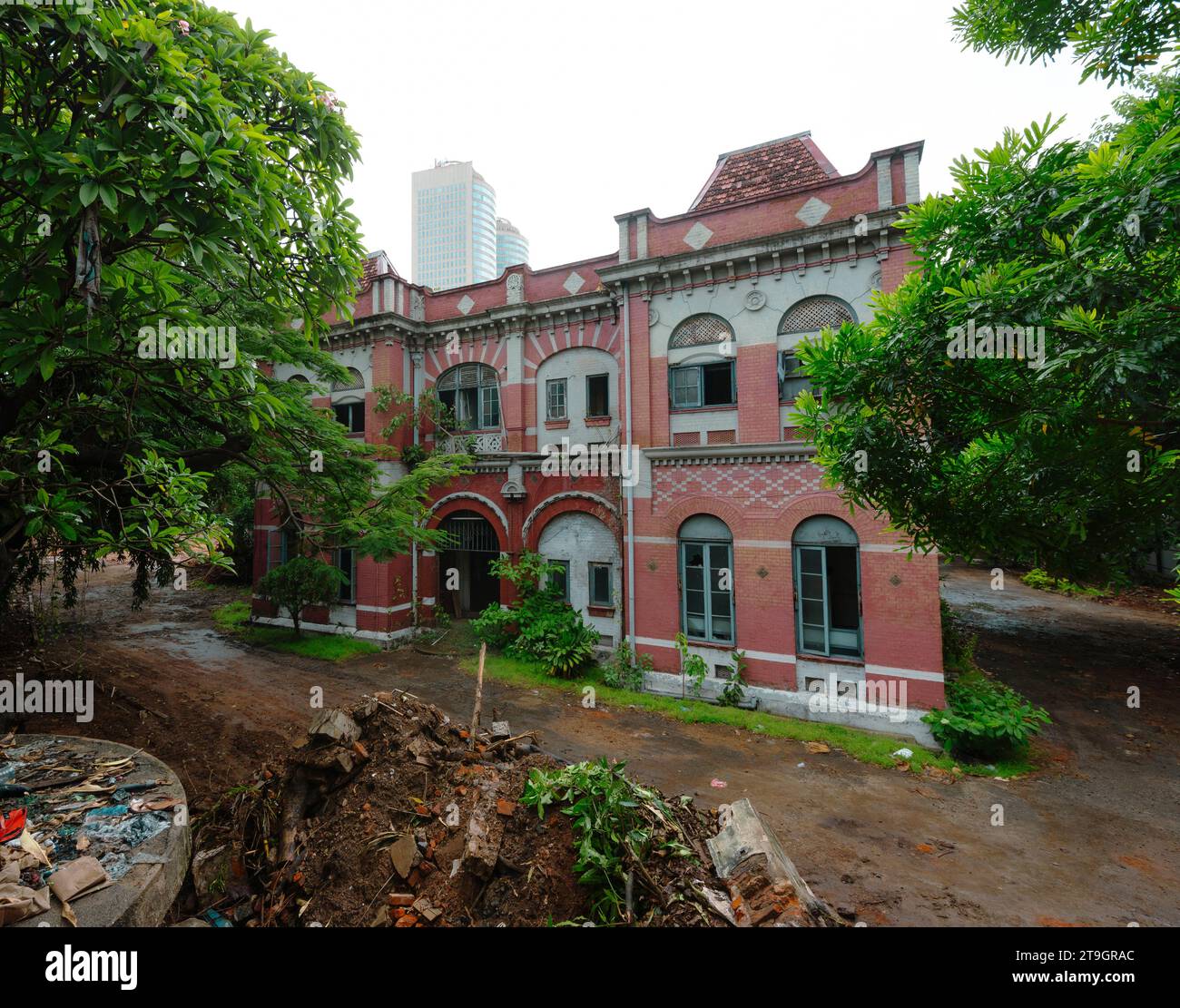 An old empty ruined classic house in the suburbs of Colombo in Sri ...