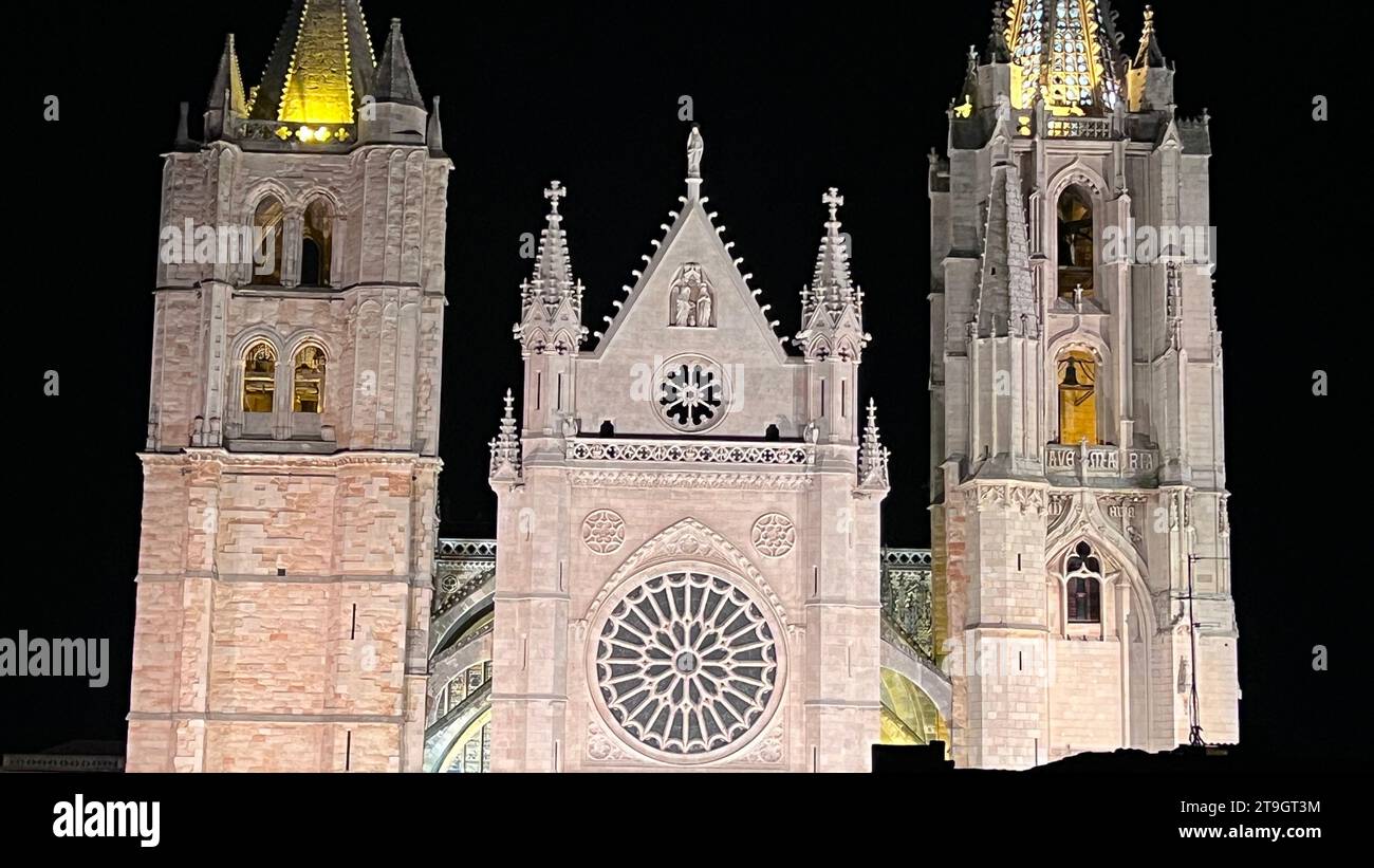 Exterior of the facade of the cathedral of Santa María de Regla de León ...