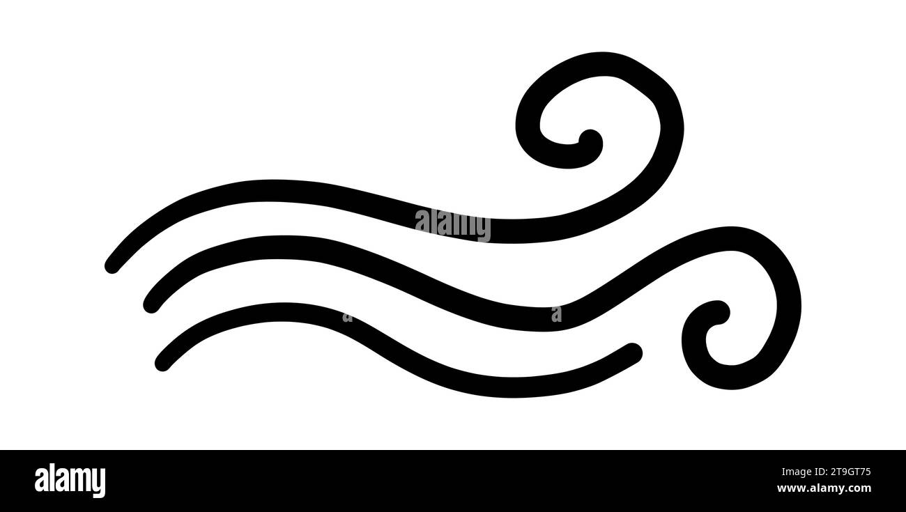 Doodle wind lines. Air sketch. Cartoon hand drawn windmill. Vector wave ...