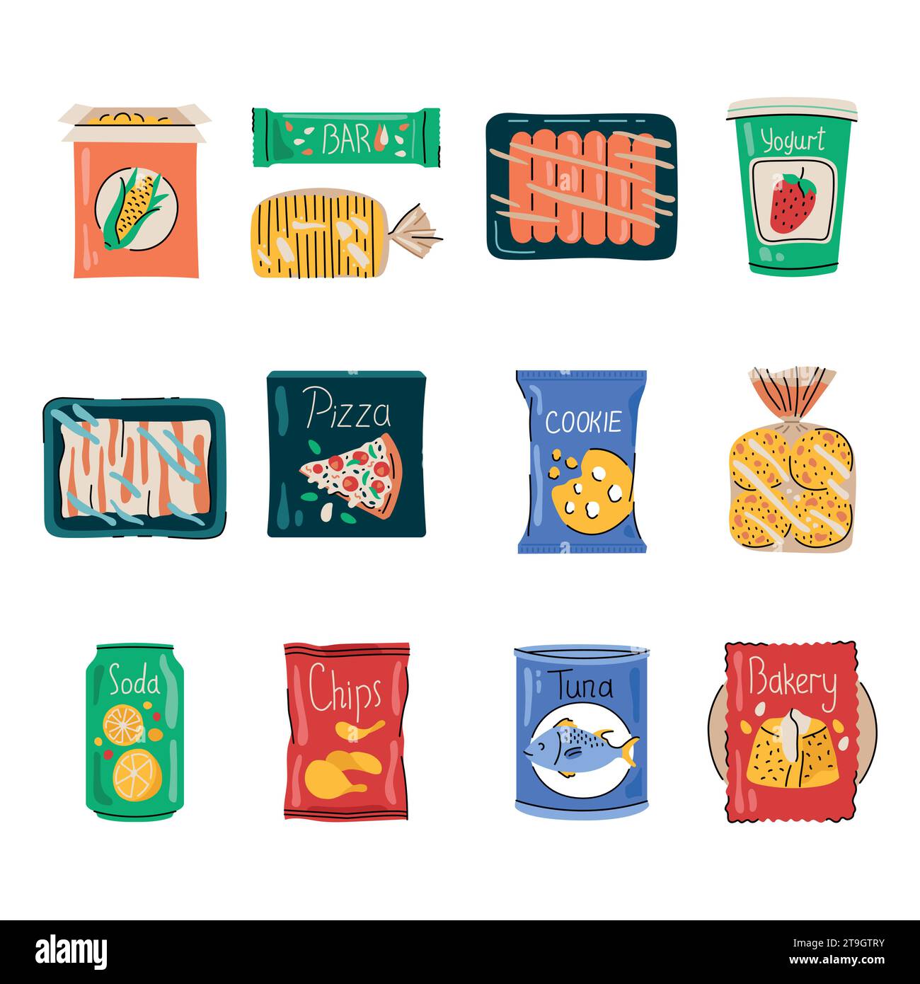 Cartoon hand drawn unprocessed food color elements. Isolated vector ...