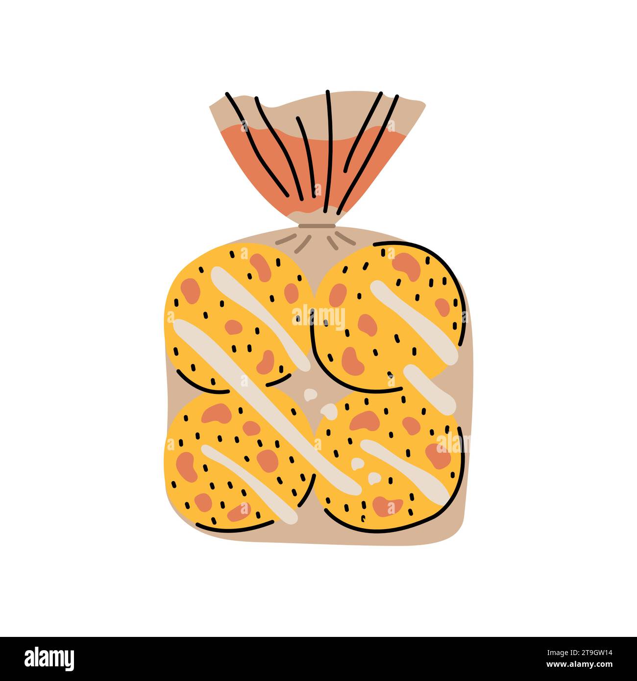 Hand drawn packaged buns color element. Cartoon unprocessed food ...