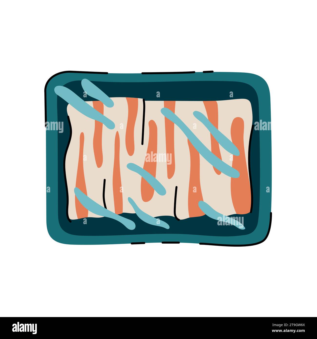 Hand drawn packaged bacon color element. Cartoon unprocessed food ...