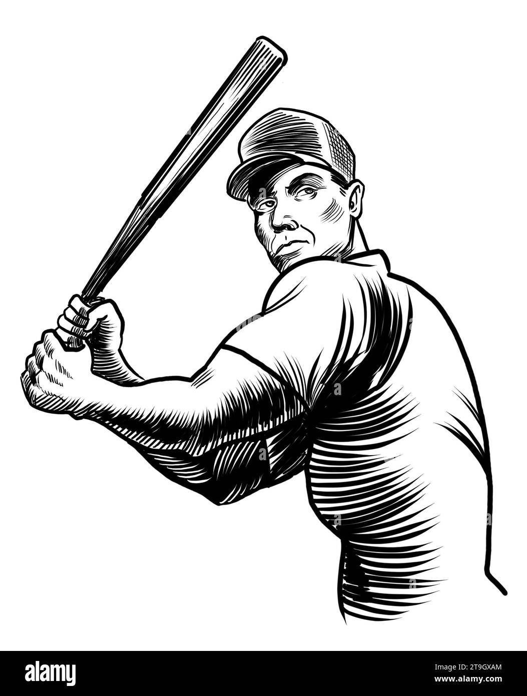 Baseball player. Hand-drawn black and white drawing Stock Photo - Alamy