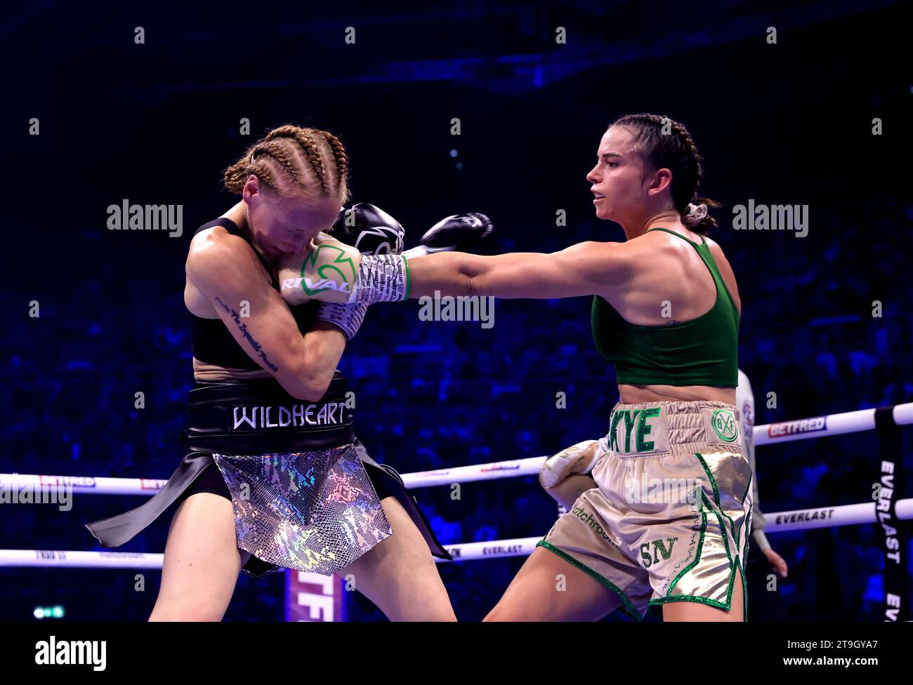 Skye Nicolson (right) in action against Lucy Wildheart during their WBC ...