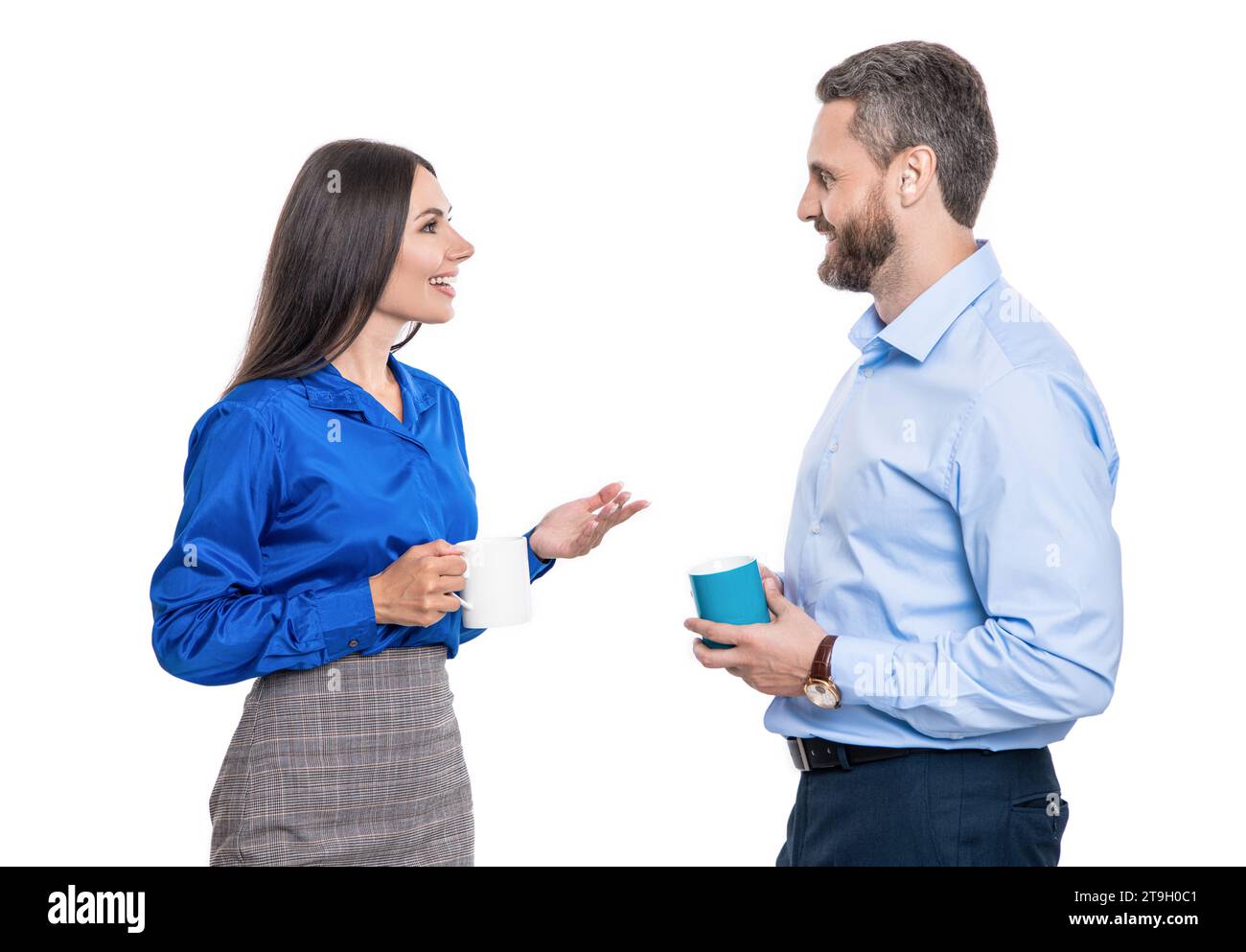 Coffee break in office. Business colleague at coffee break isolated ...