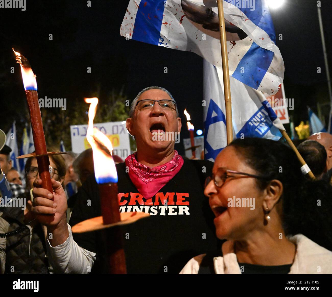 Jerusalem, Israel. 25th Nov, 2023. Israelis hold posters and chant ...