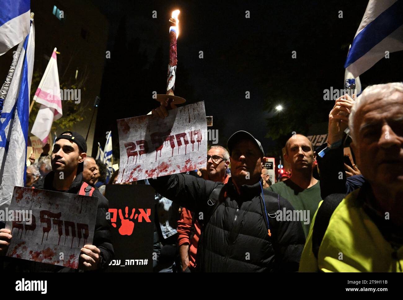 Jerusalem, Israel. 25th Nov, 2023. Israelis hold posters and chant ...