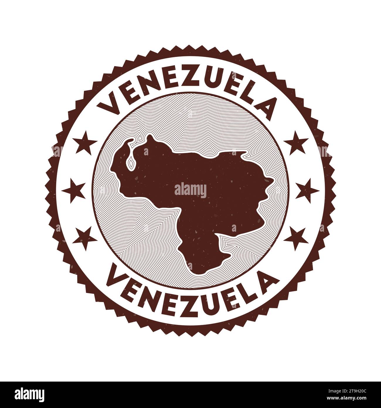 Venezuela emblem. Country round stamp with shape of Venezuela, isolines ...