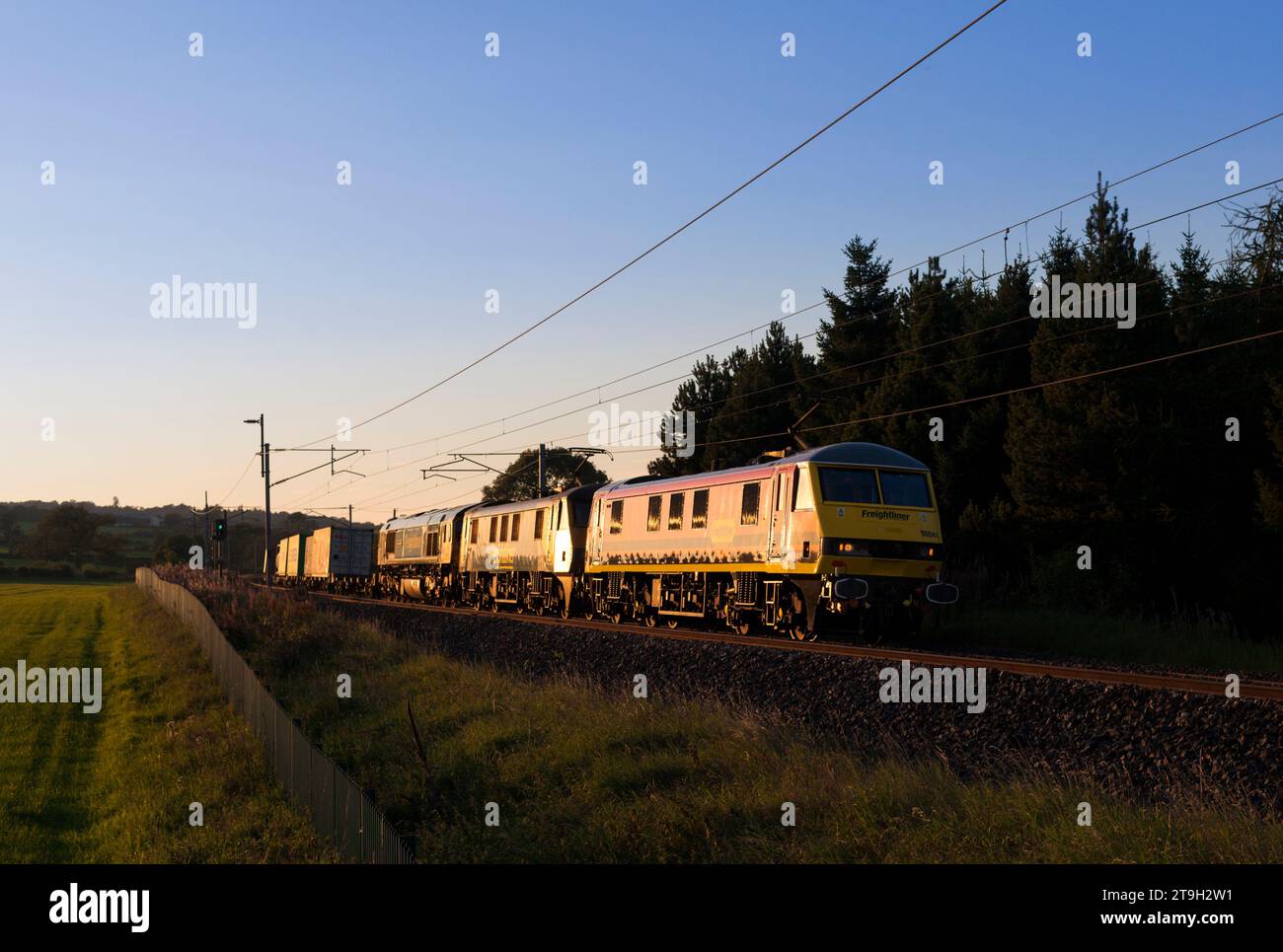 2 Freightliner class 90 electric locomotives in Cumbria on the west ...