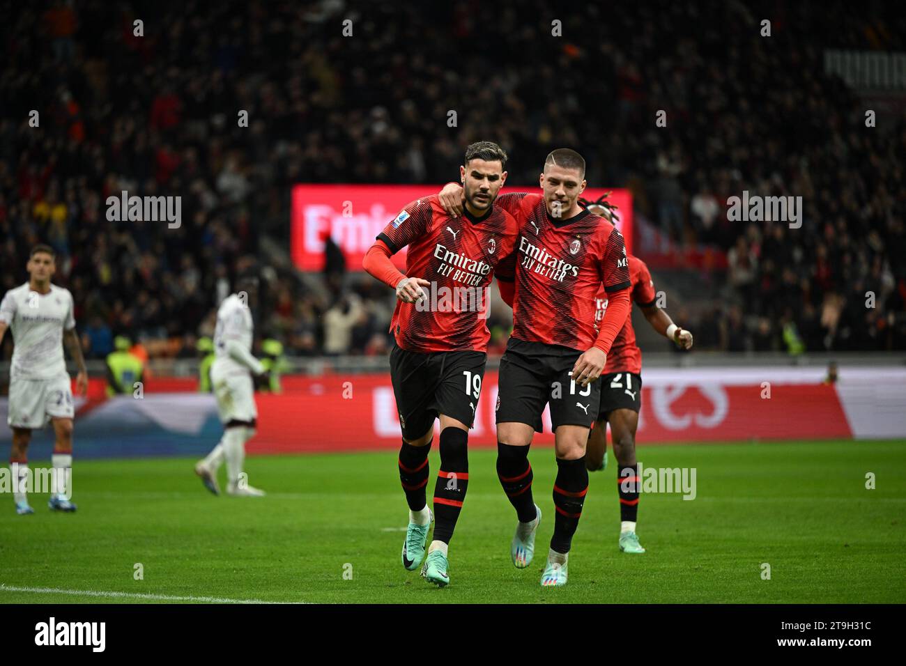 Théo Hernández of AC Milan celebrating after a goal during the Italian ...