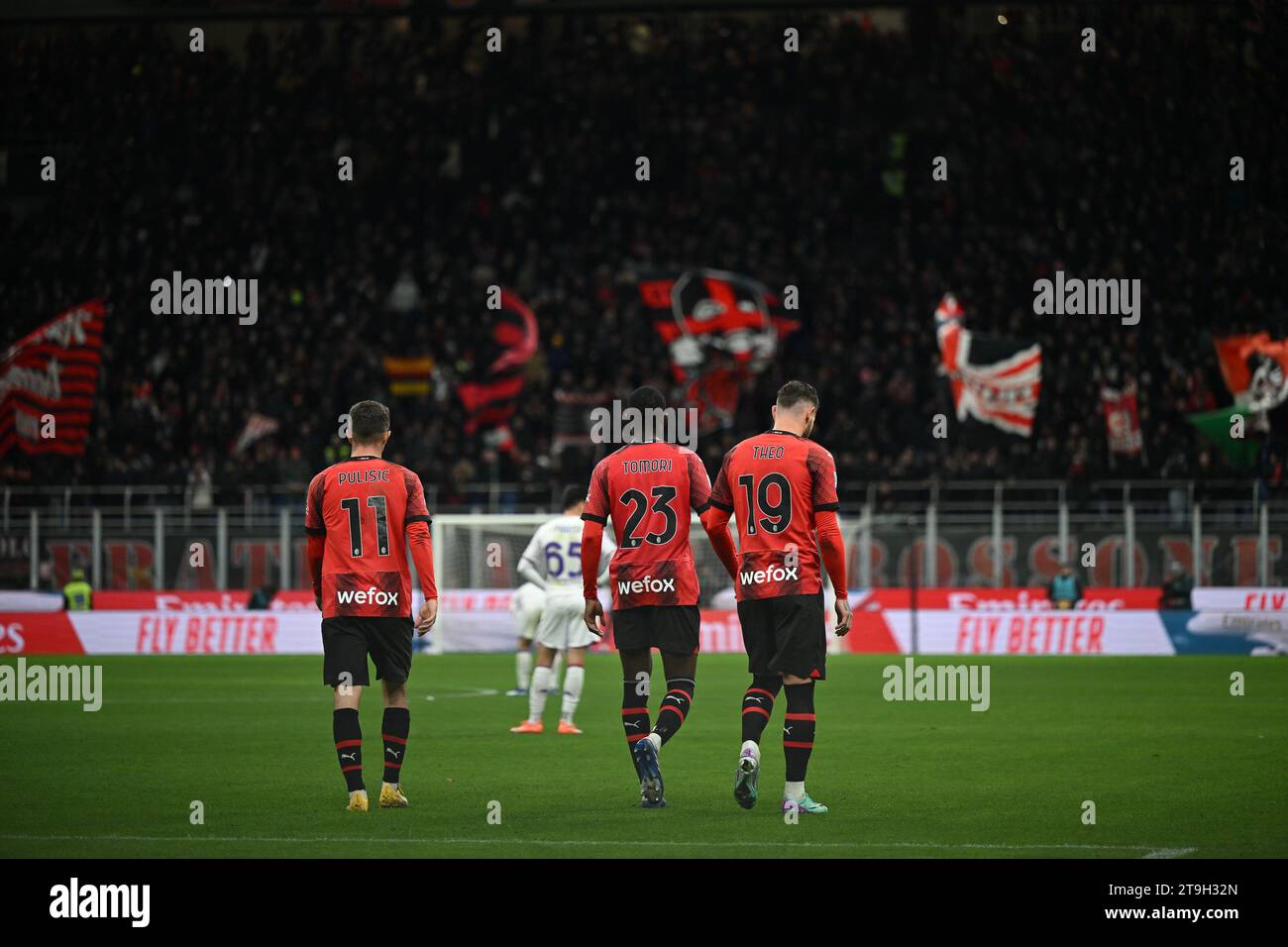 Théo Hernández of AC Milan celebrating after a goal during the Italian ...
