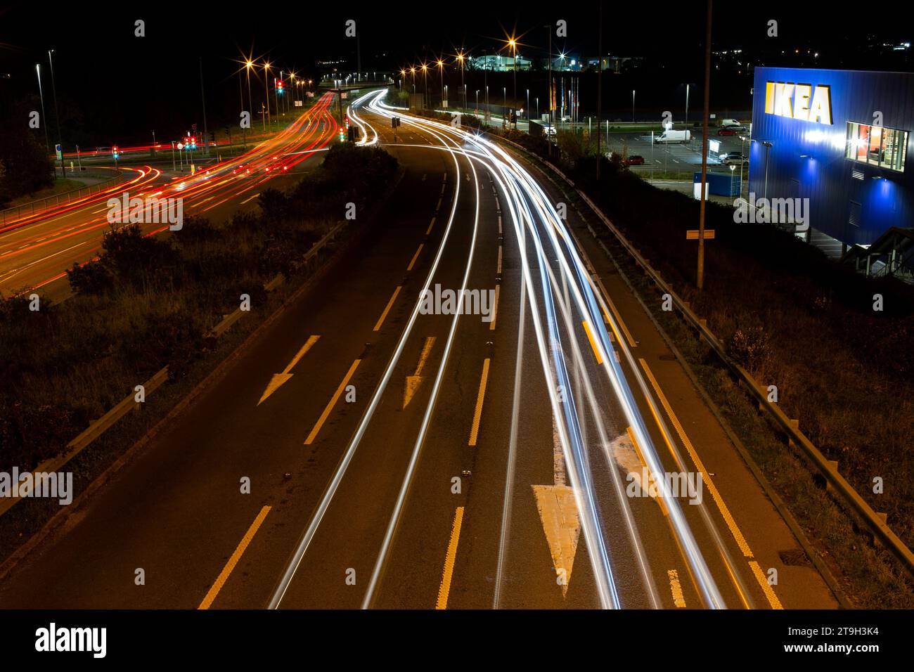 long exposure of traffic by night taken from above on the bridge ...