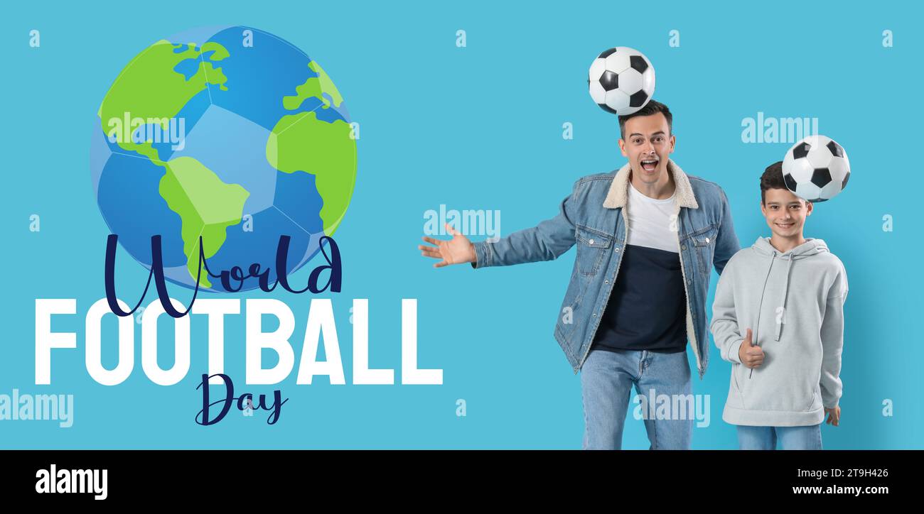 Banner for World Football Day with happy man and his son Stock Photo ...