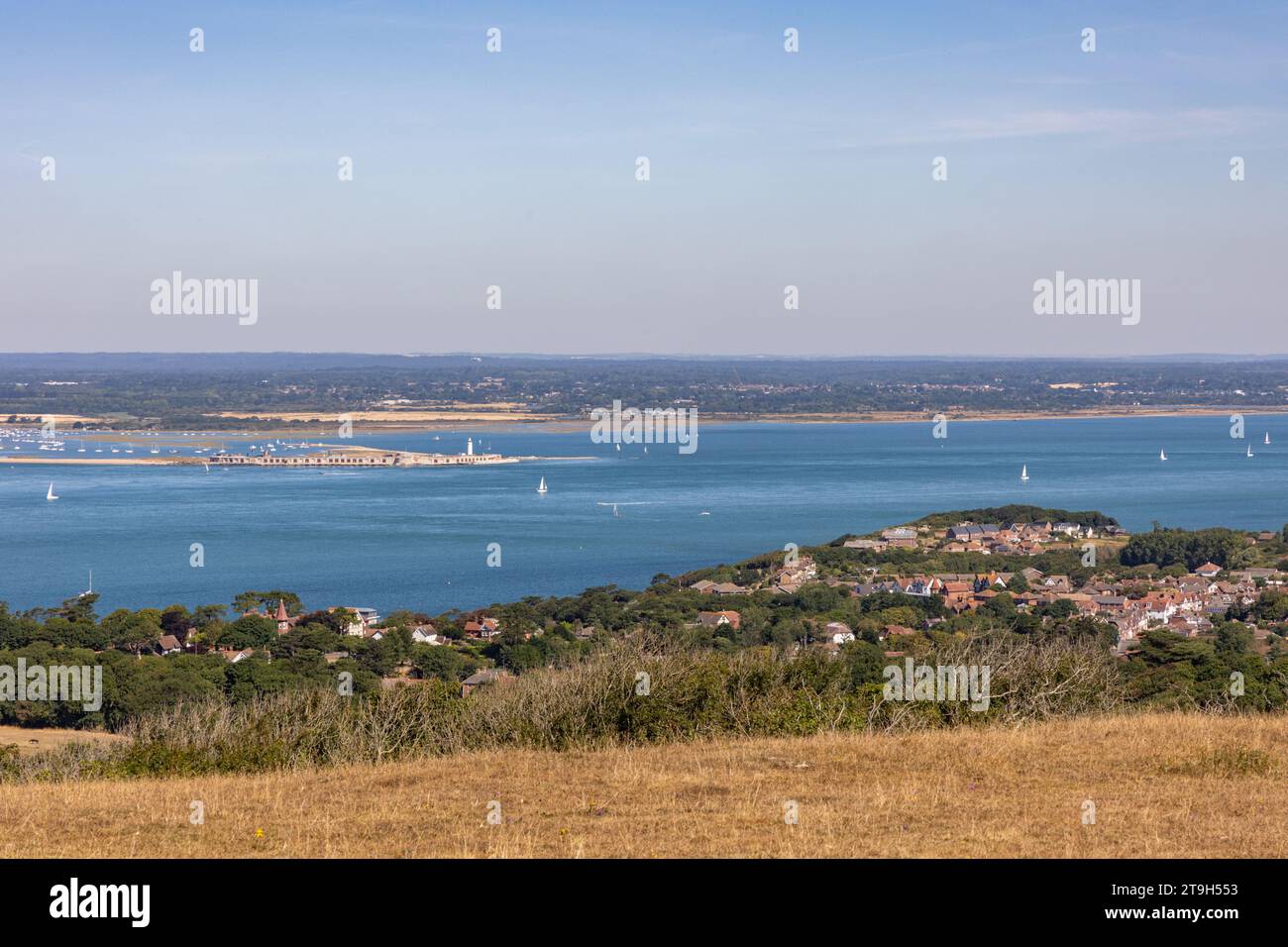 View from Tennyson Down on the Isle of Wight across the Solent towards ...