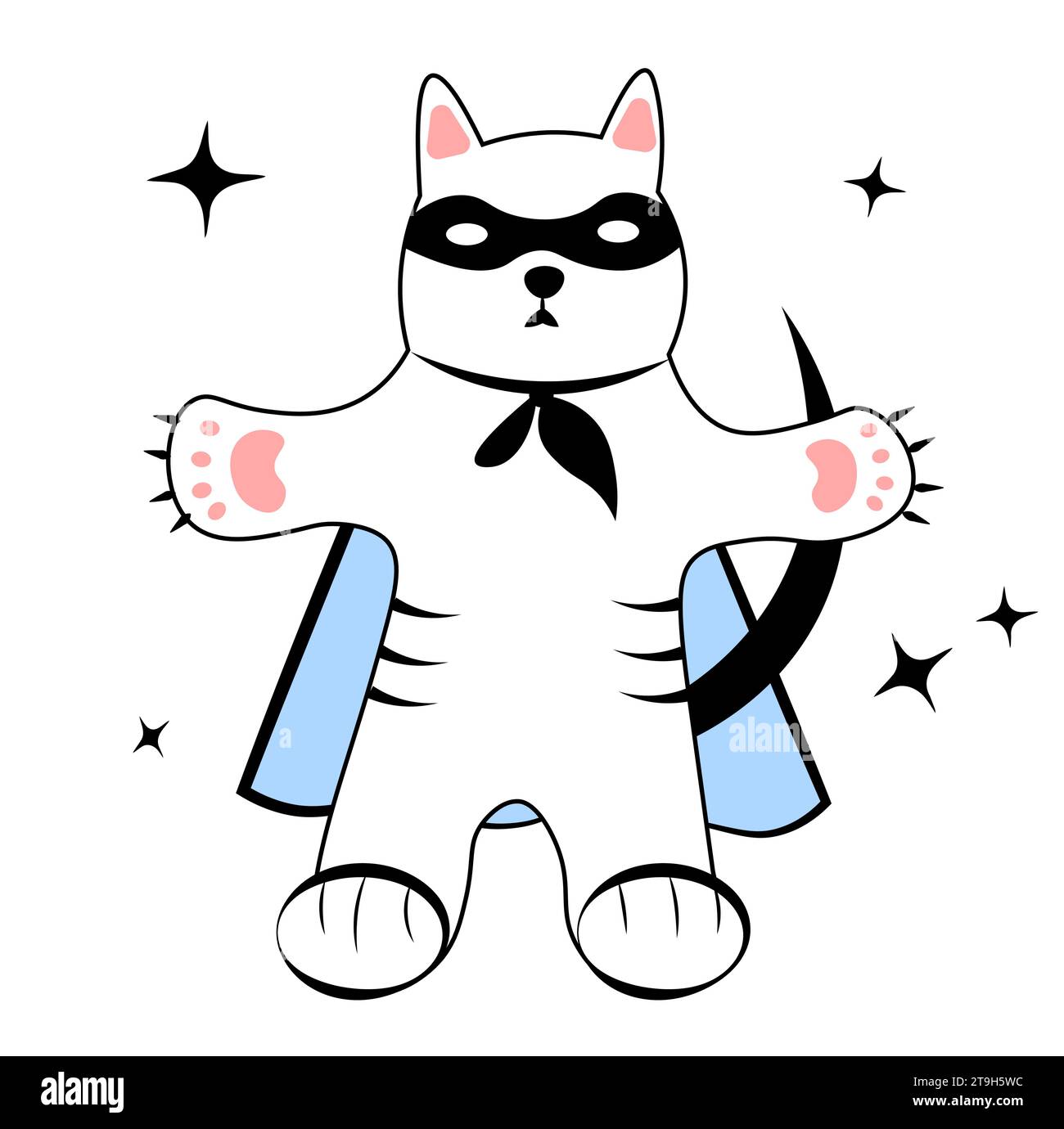 Cat superhero in cape and mask on white background Stock Vector Image ...