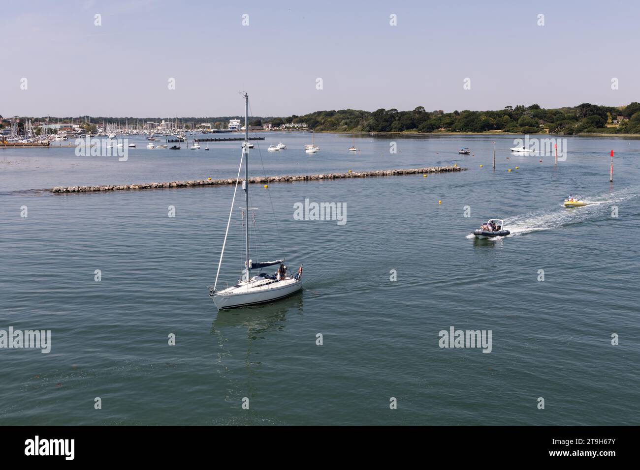 Sail boating on The Solent near Lymington harbour in Hampshire Stock ...
