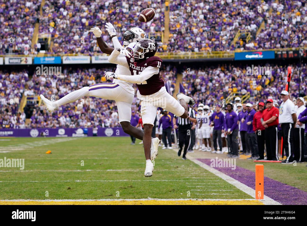 LSU wide receiver Brian Thomas Jr. leaps in vain for a pass in the end ...