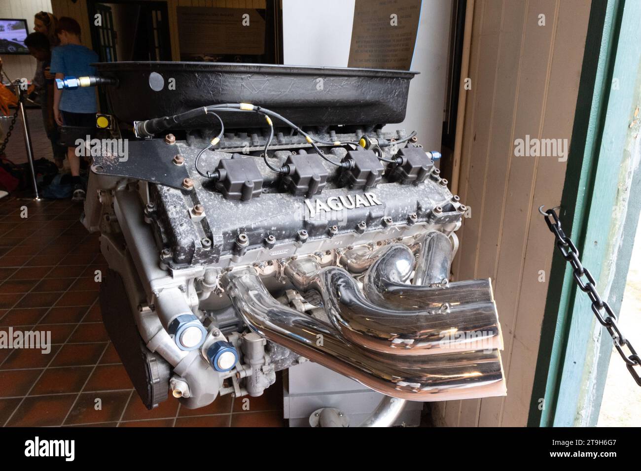 Jaguar engine on display at Brooklands museum, Weybridge, Surrey, UK ...