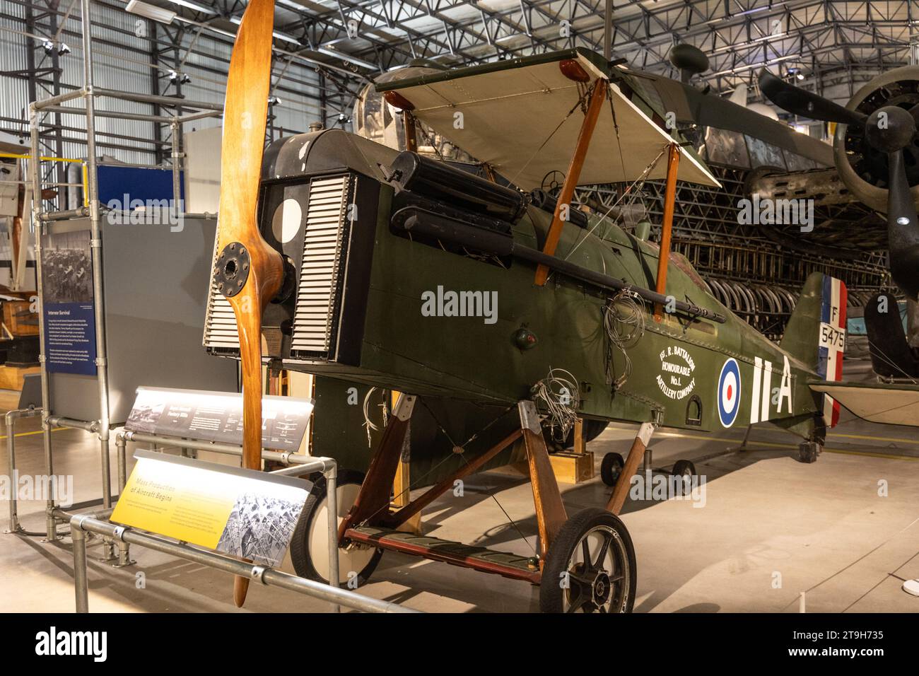 Replica of 1918 Royal Aircraft Factory SE5a airplane at Brooklands museum, Weybridge, Surrey, UK ...
