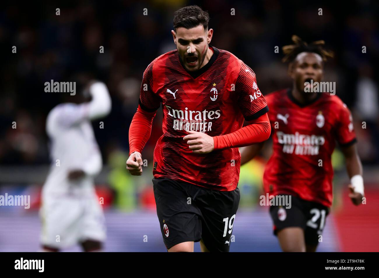 Milan, Italy. 25 November 2023. Theo Hernandez of AC Milan celebrates ...