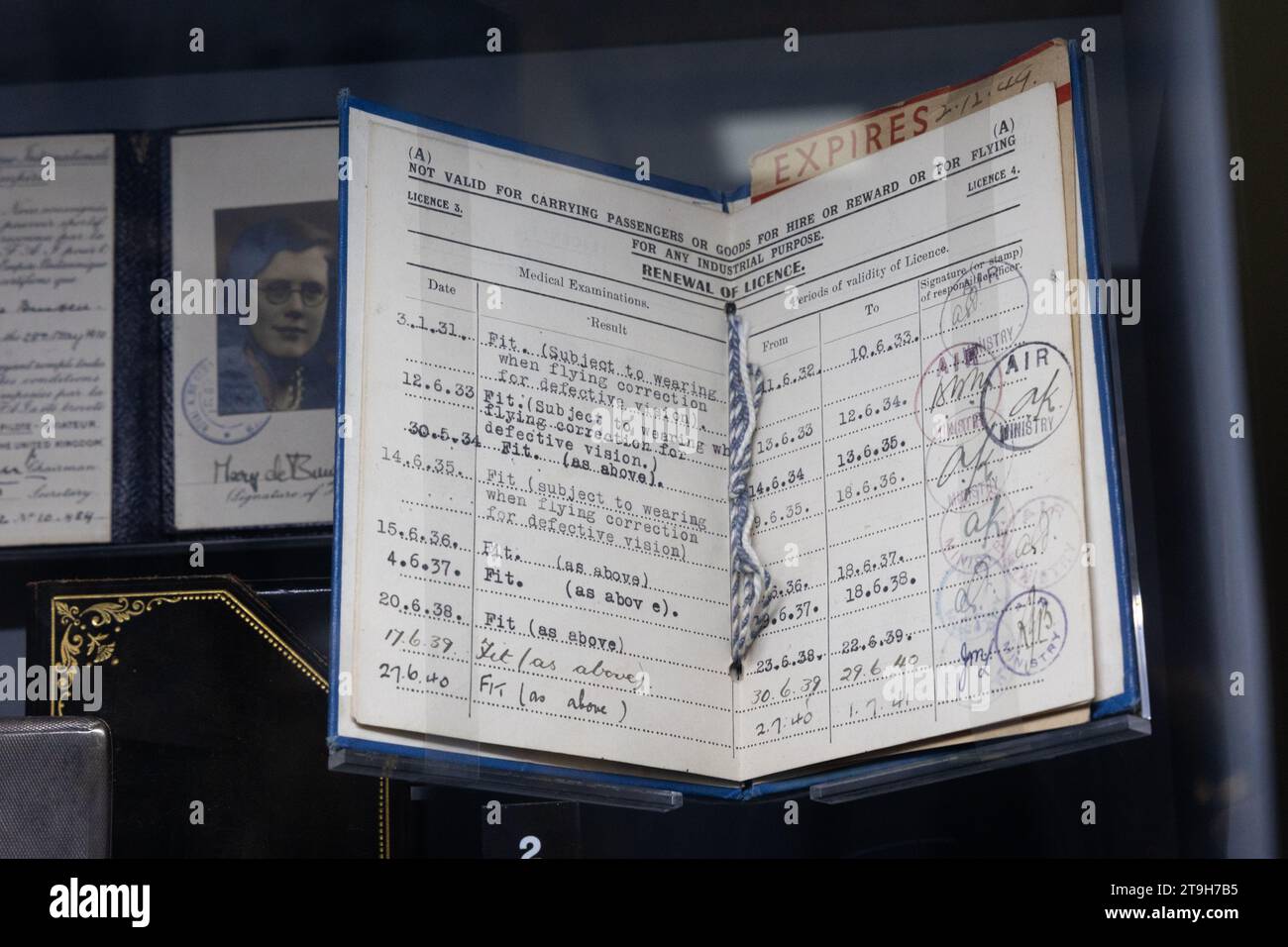Pilot licence from 1930s & 1940s showing medical examination on display ...