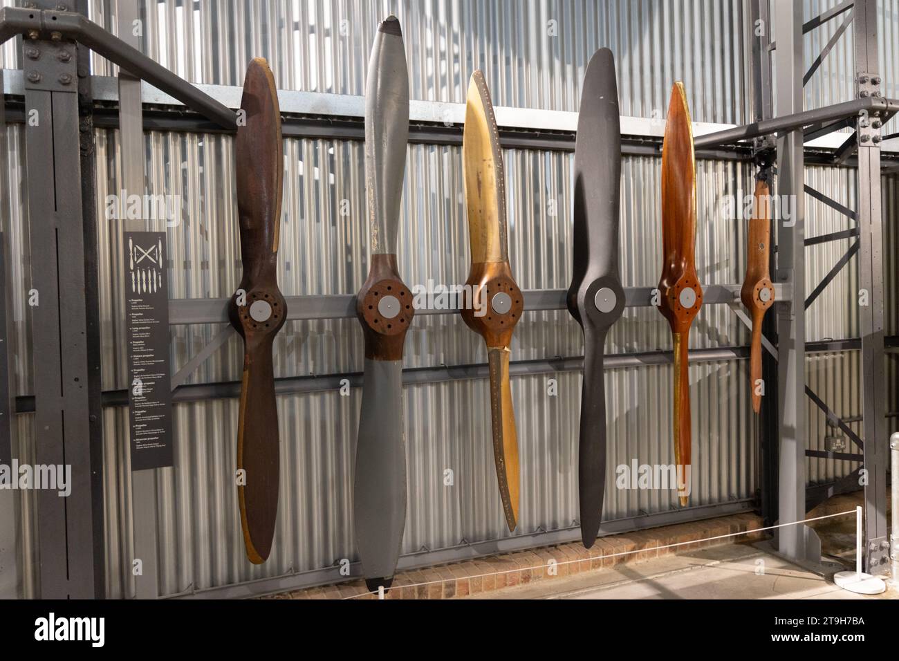 Vintage aircraft wooden twin blade propellors at Brooklands museum ...