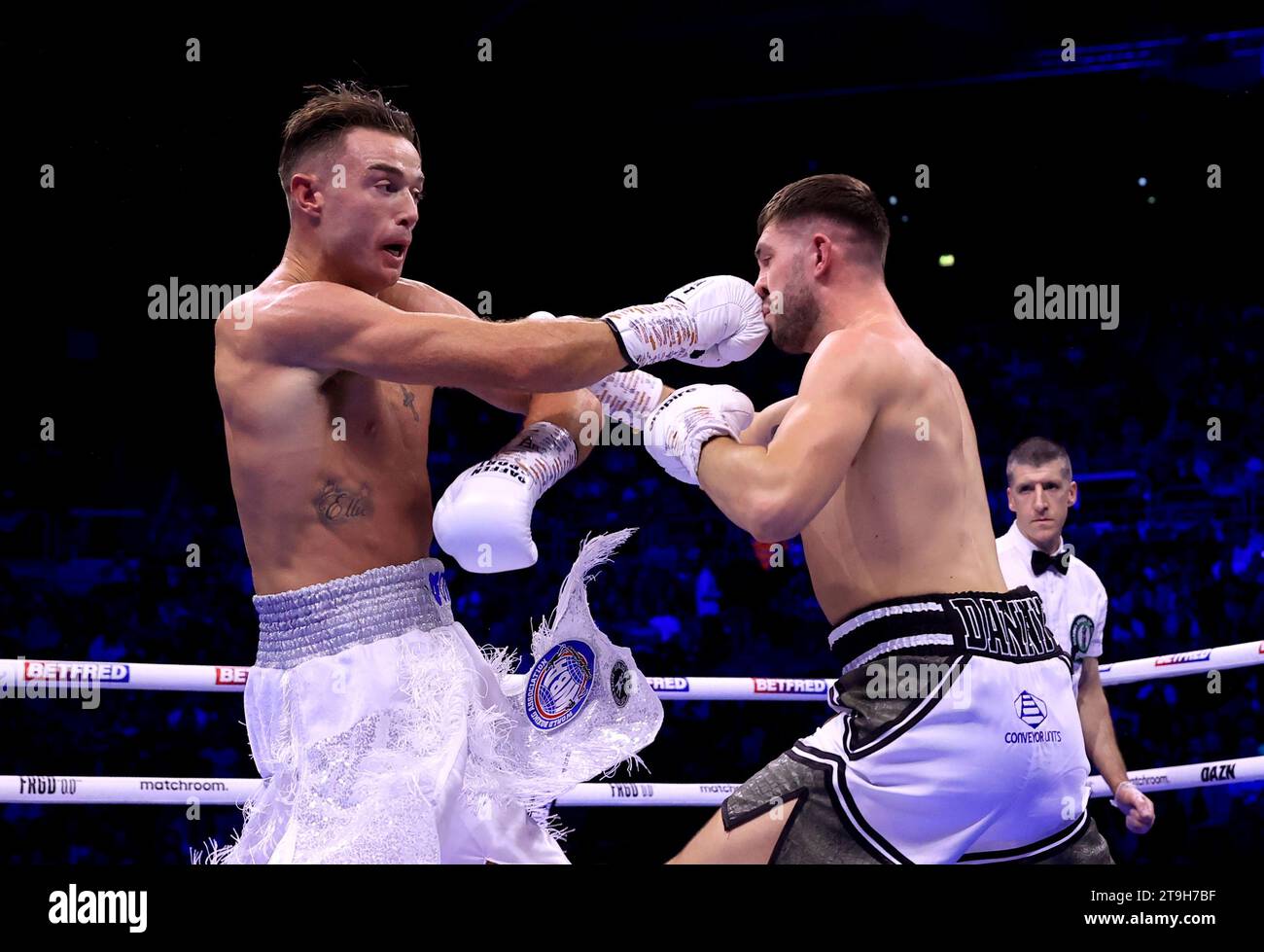 Paddy Donovan (left) and Danny Ball in action during their WBA ...