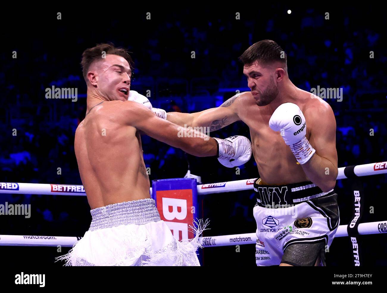 Paddy Donovan (left) and Danny Ball in action during their WBA ...
