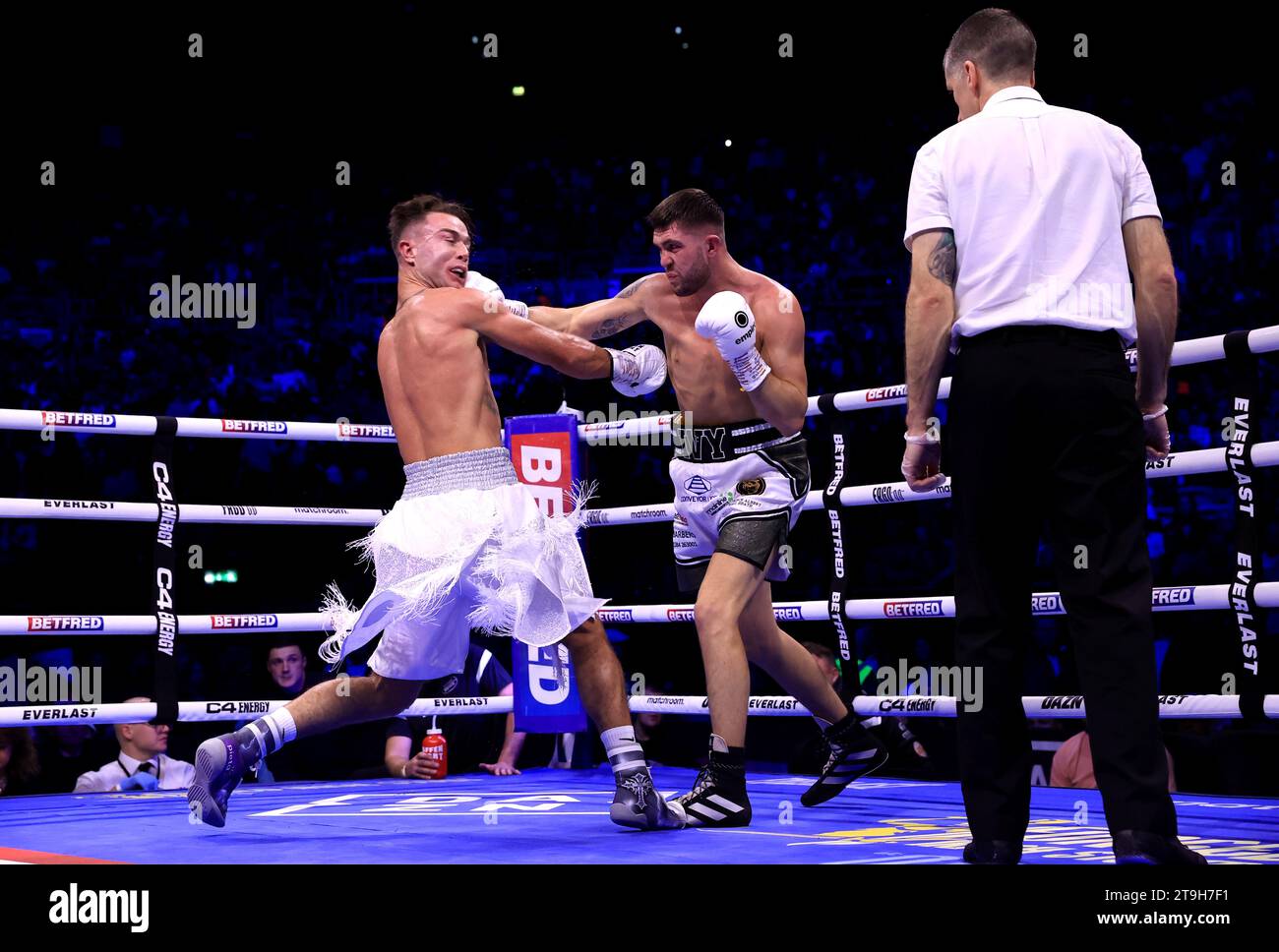 Paddy Donovan (left) and Danny Ball in action during their WBA ...