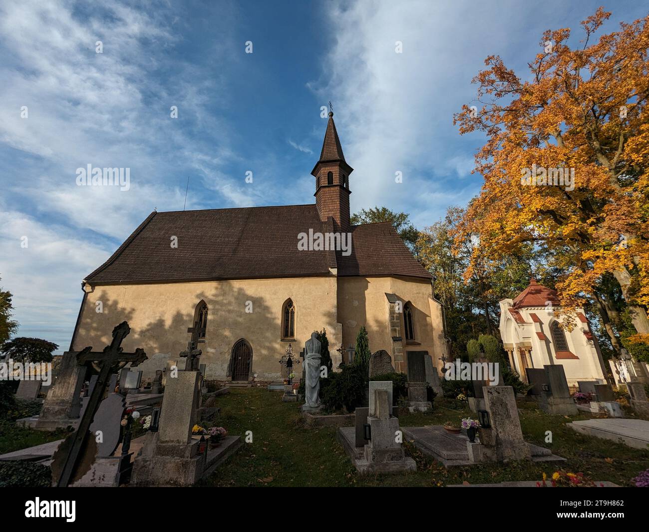 Polna historical city center of Bohemian town with square,column and ...