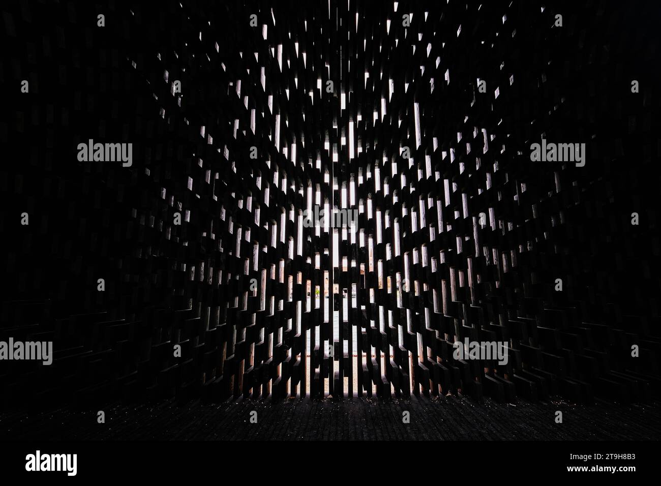 Venice, Italy - November 9 2023: Black triangle art installation of ...