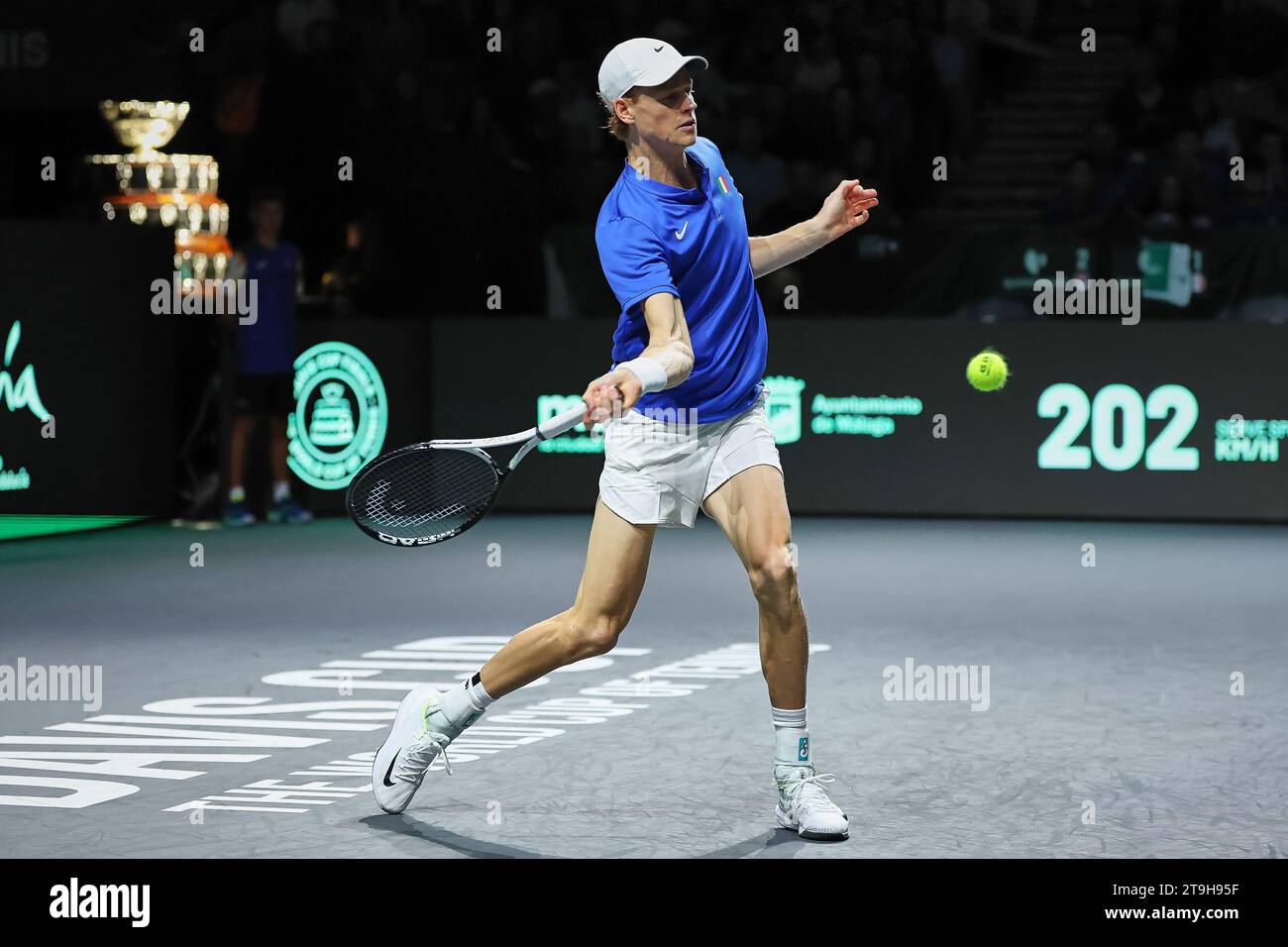 Malaga, Spain. 25th Nov, 2023. JANNIK SINNER (ITA) hits forehand against Novak Djokovic during ...