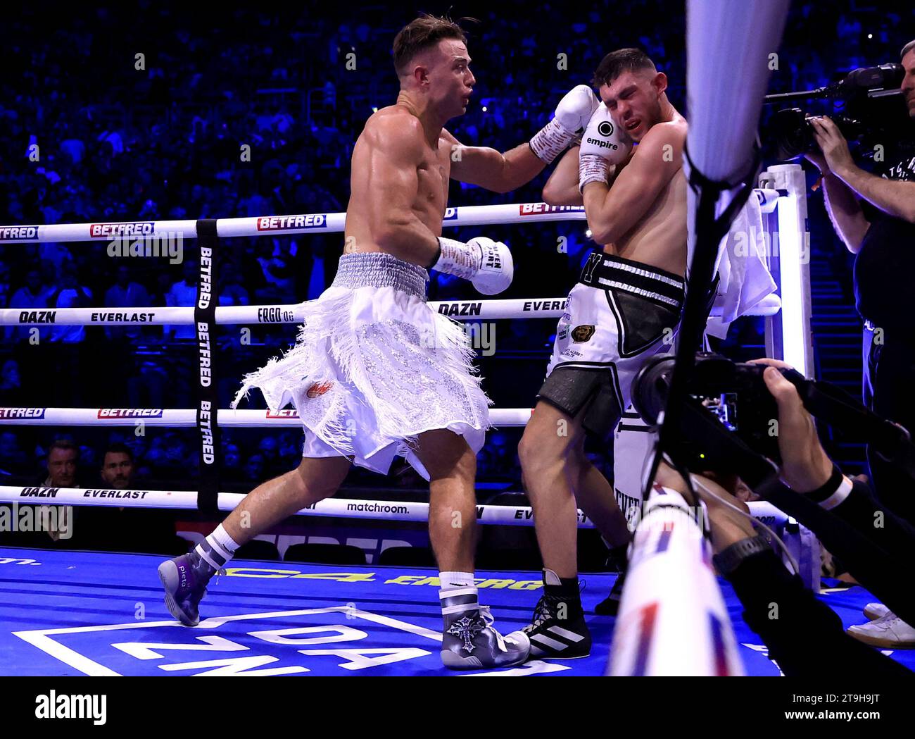 Paddy Donovan (left) and Danny Ball in action during their WBA ...
