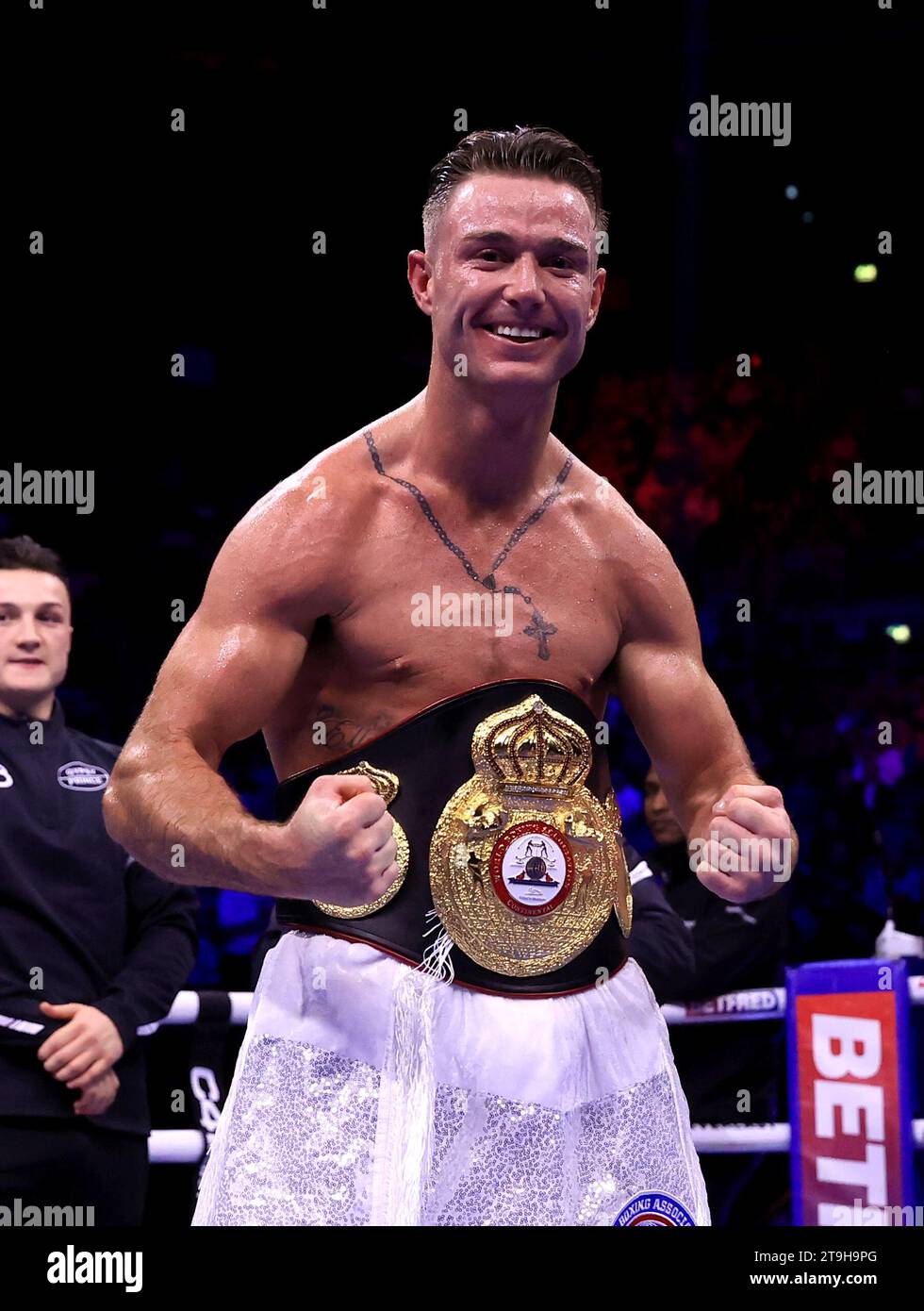 Paddy Donovan celebrates after winning his WBA Continental Welterweight ...