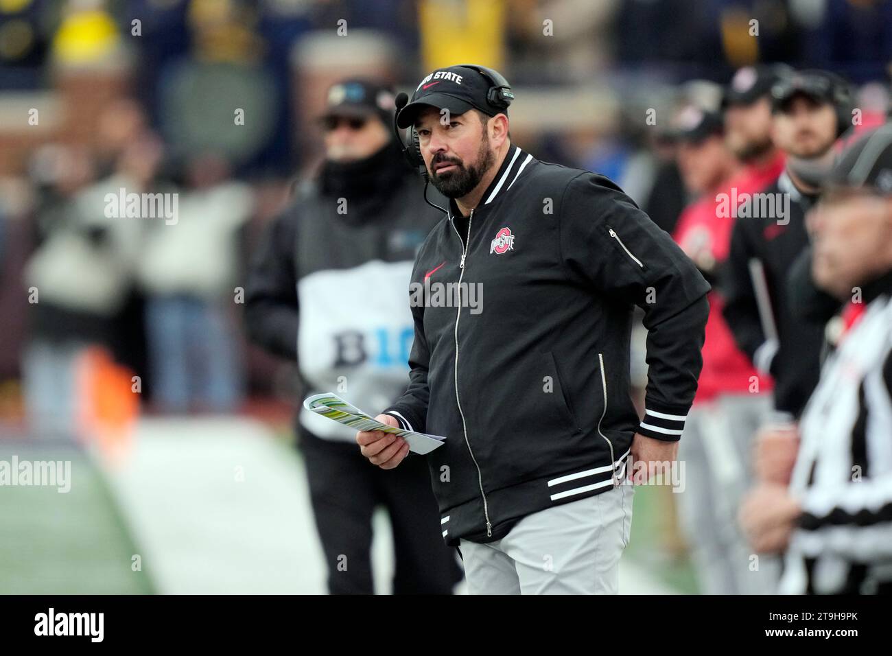 Ohio State head coach Ryan Day watches from the sideline during the ...