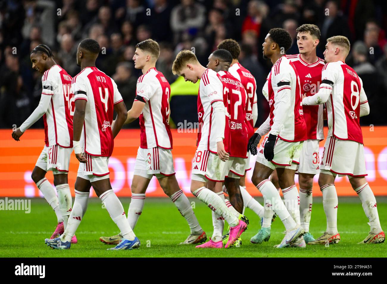 AMSTERDAM - Ajax players celebrate Kenneth Taylor of Ajax's 5-0 during ...