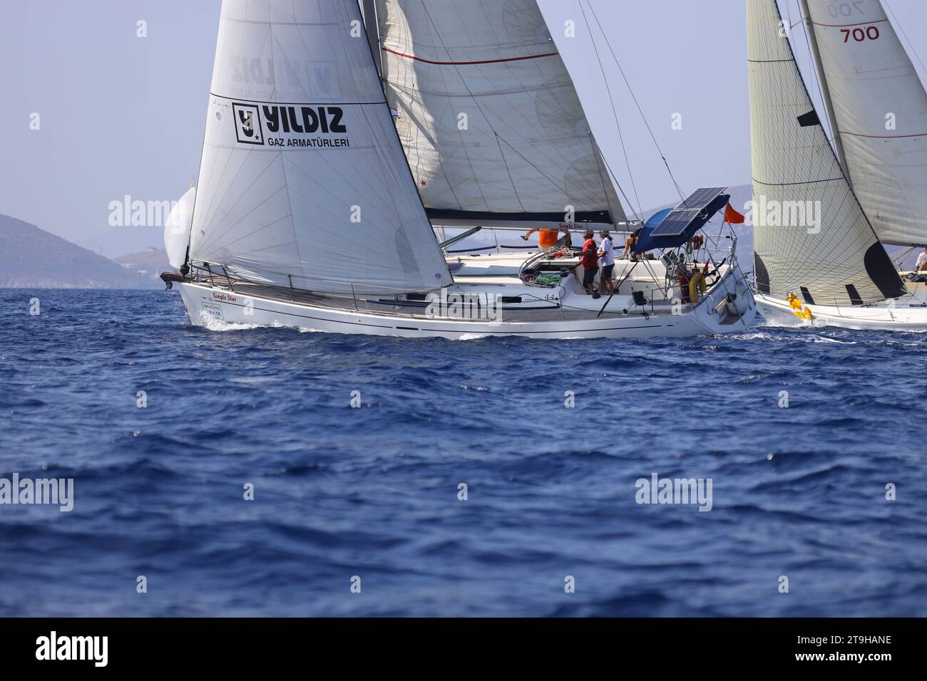 Bodrum,Turkey. 08 October 2023: Sailboats sail in windy weather in the ...