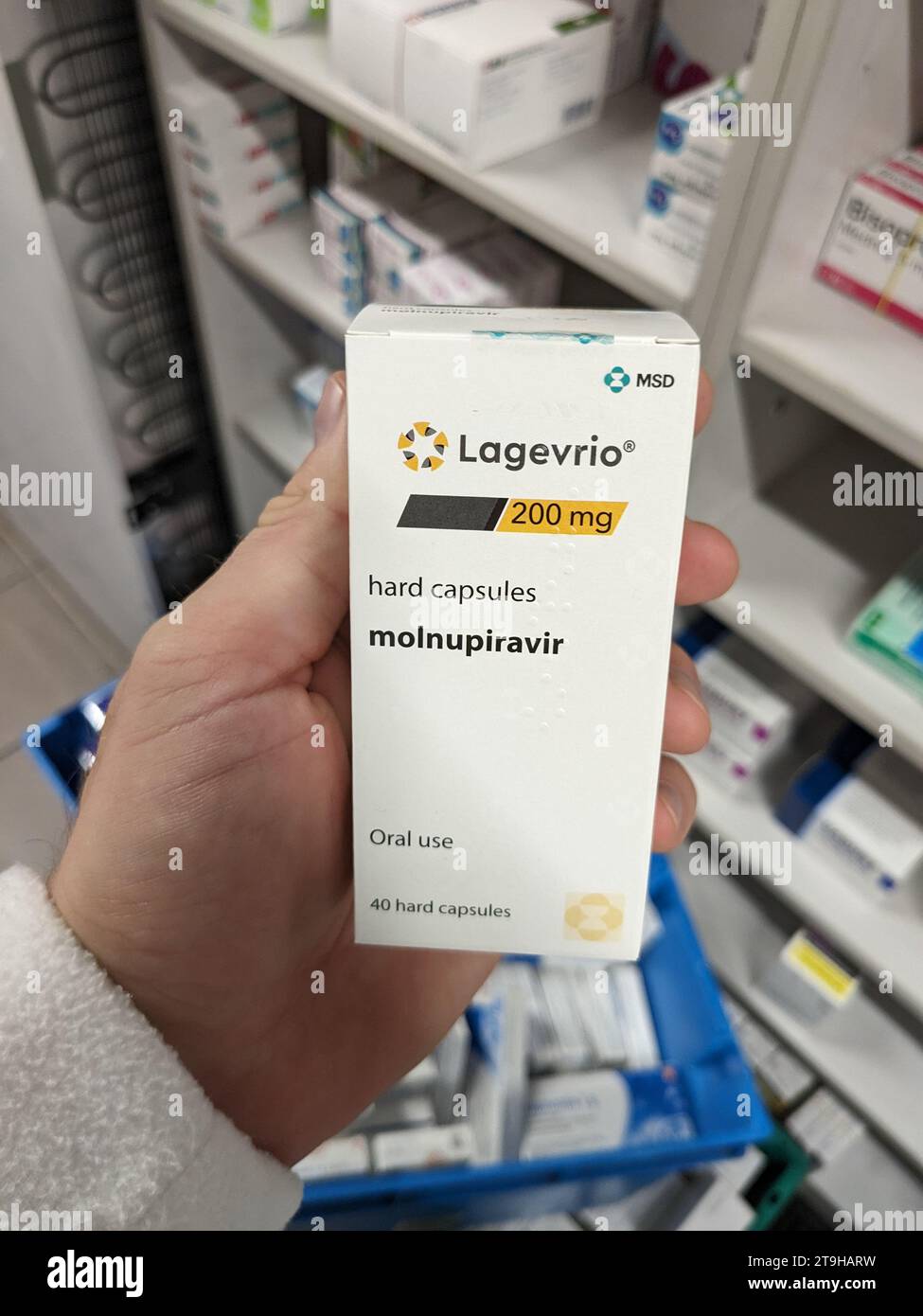 Prague,Czech republic- October 18 2023:LAGEVRIO MSD hard capsules with ...