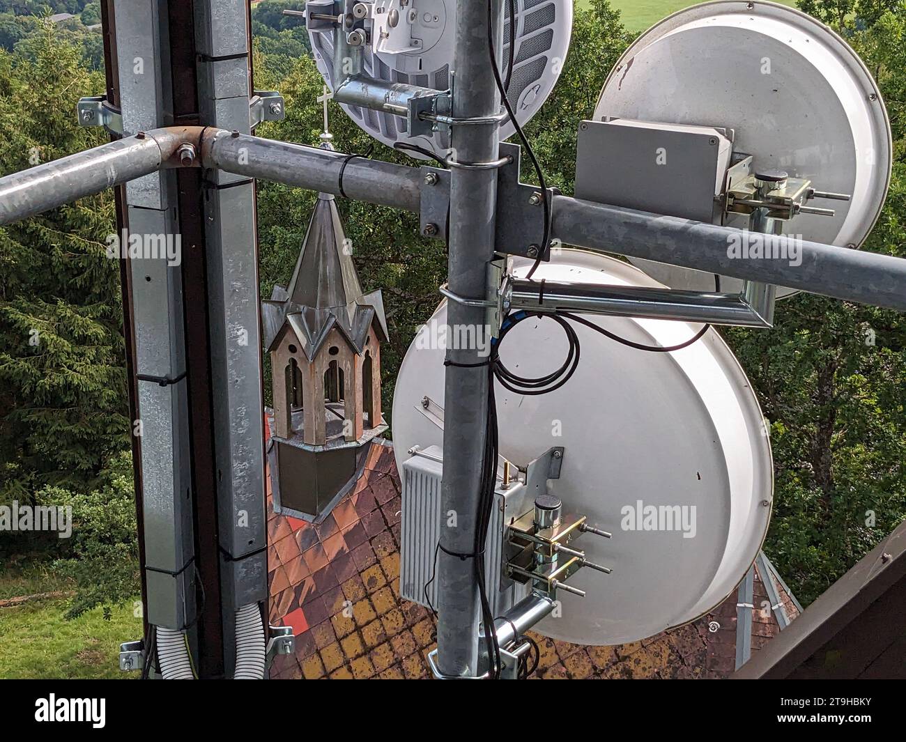 Telecommunication tower with 5G mobile network antenna,wifi connection ...