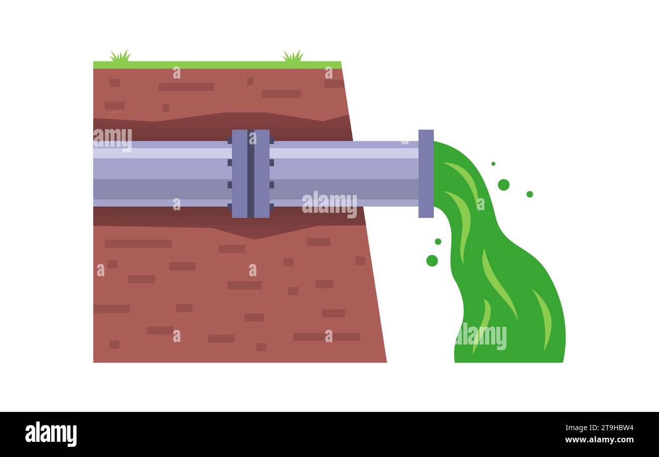 pipe pours polluted water into the river. waste from the plant is ...