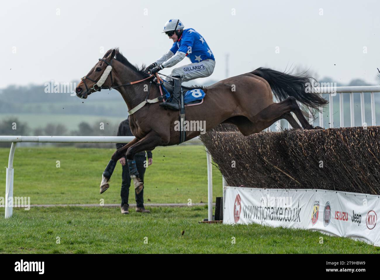 Baily Gorse over fence at Wincanton Stock Photo - Alamy