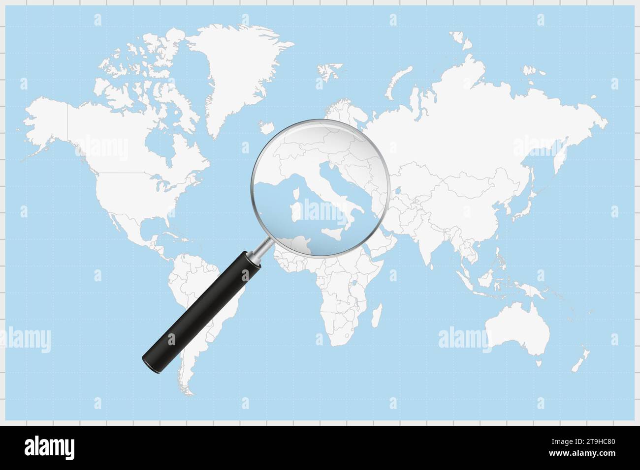 Magnifying glass showing a map of Vatican City on a world map. Vatican ...